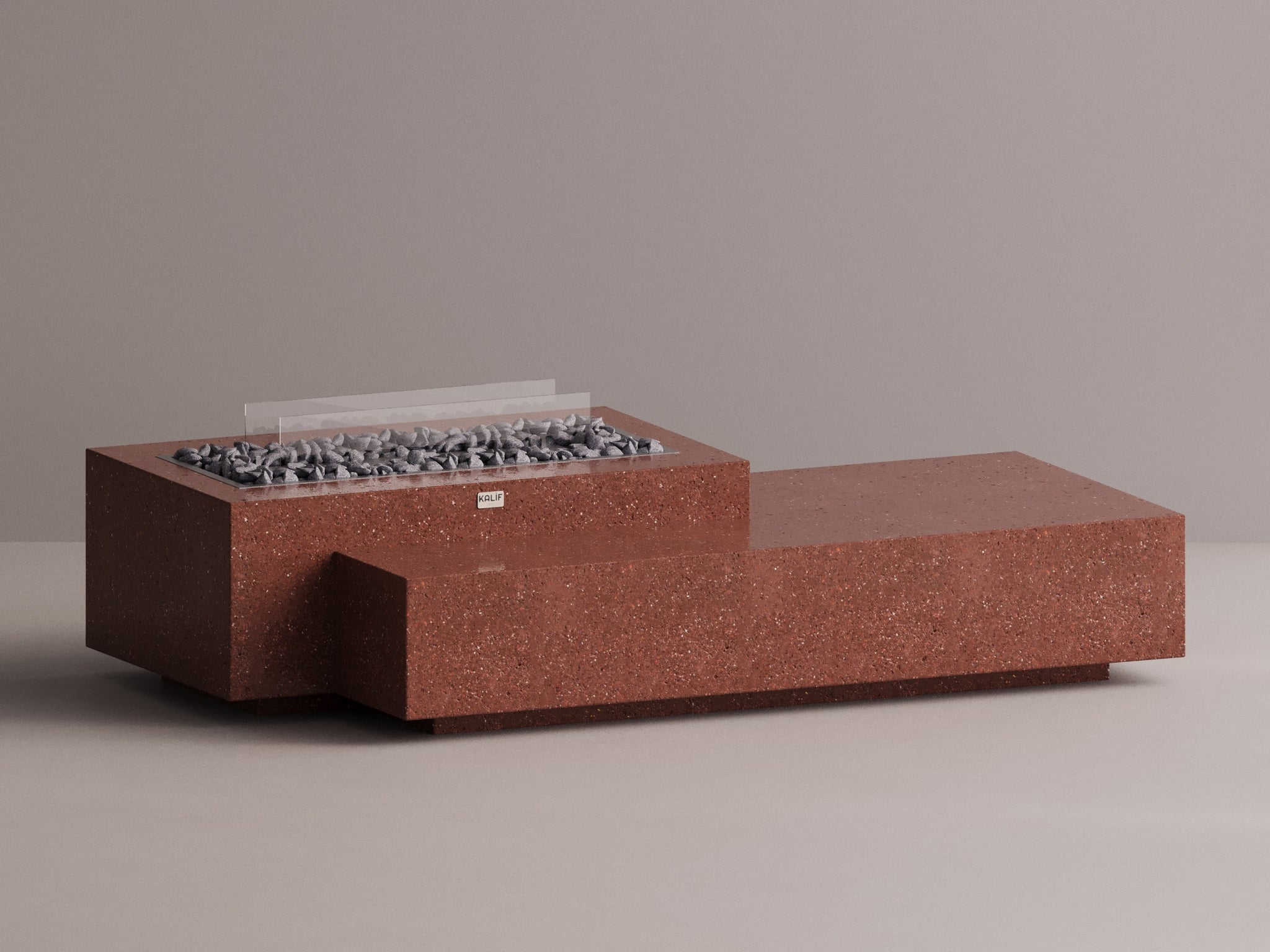 Nut Rectangular Fireplace with Coffee Table | Concrete Fire Pit | Kalif ...